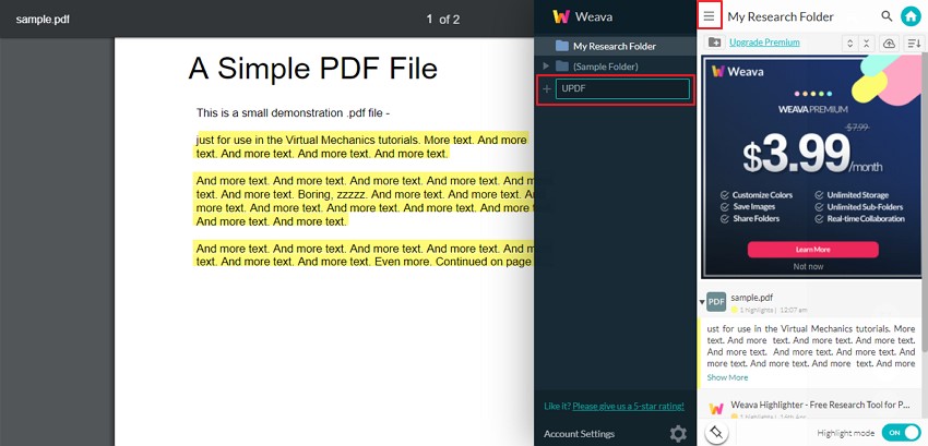 Weava로 PDF와 웹 하이라이트 빠르게 | UPDF