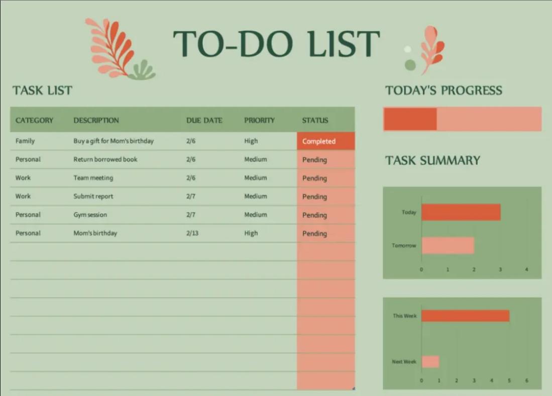 Excel Task Template