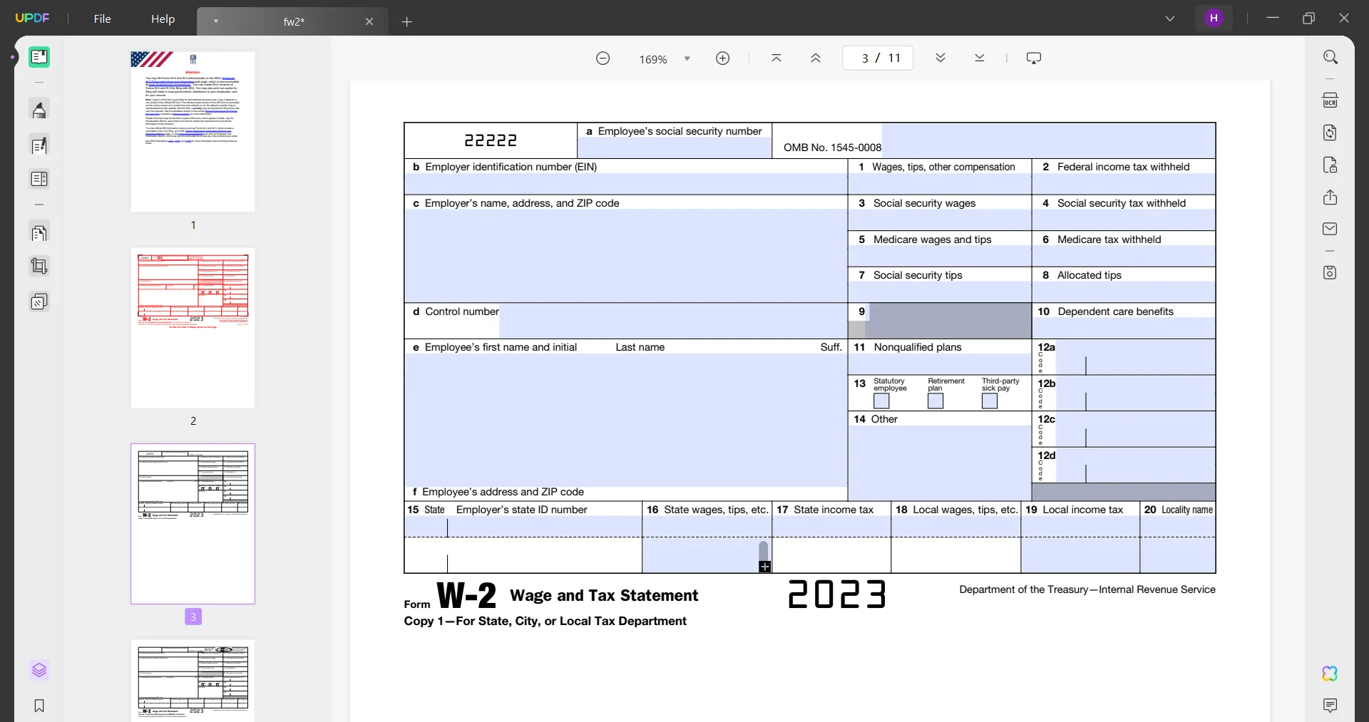 Muestra Formulario W2 2023