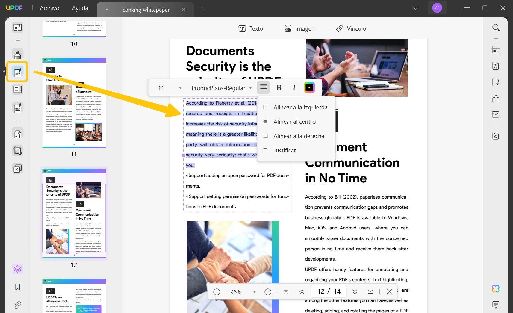 Alinear texto tanto formularios como PDF alineación de texto | UPDF