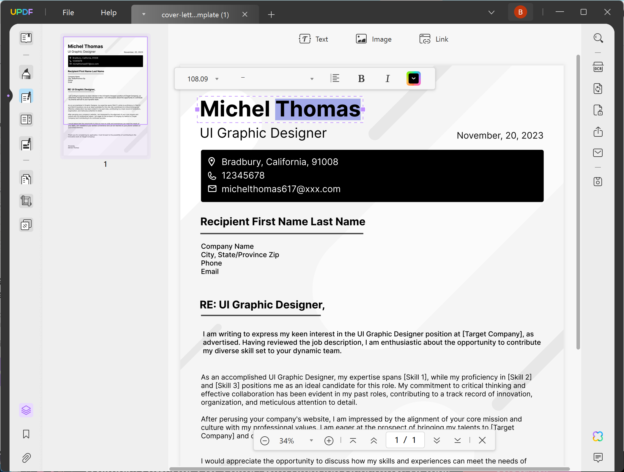 Free Cover Letter Templates for Job Application | UPDF