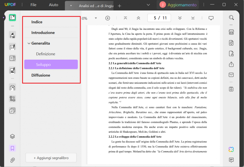 Creare segnalibri in un PDF con 2 metodi | UPDF