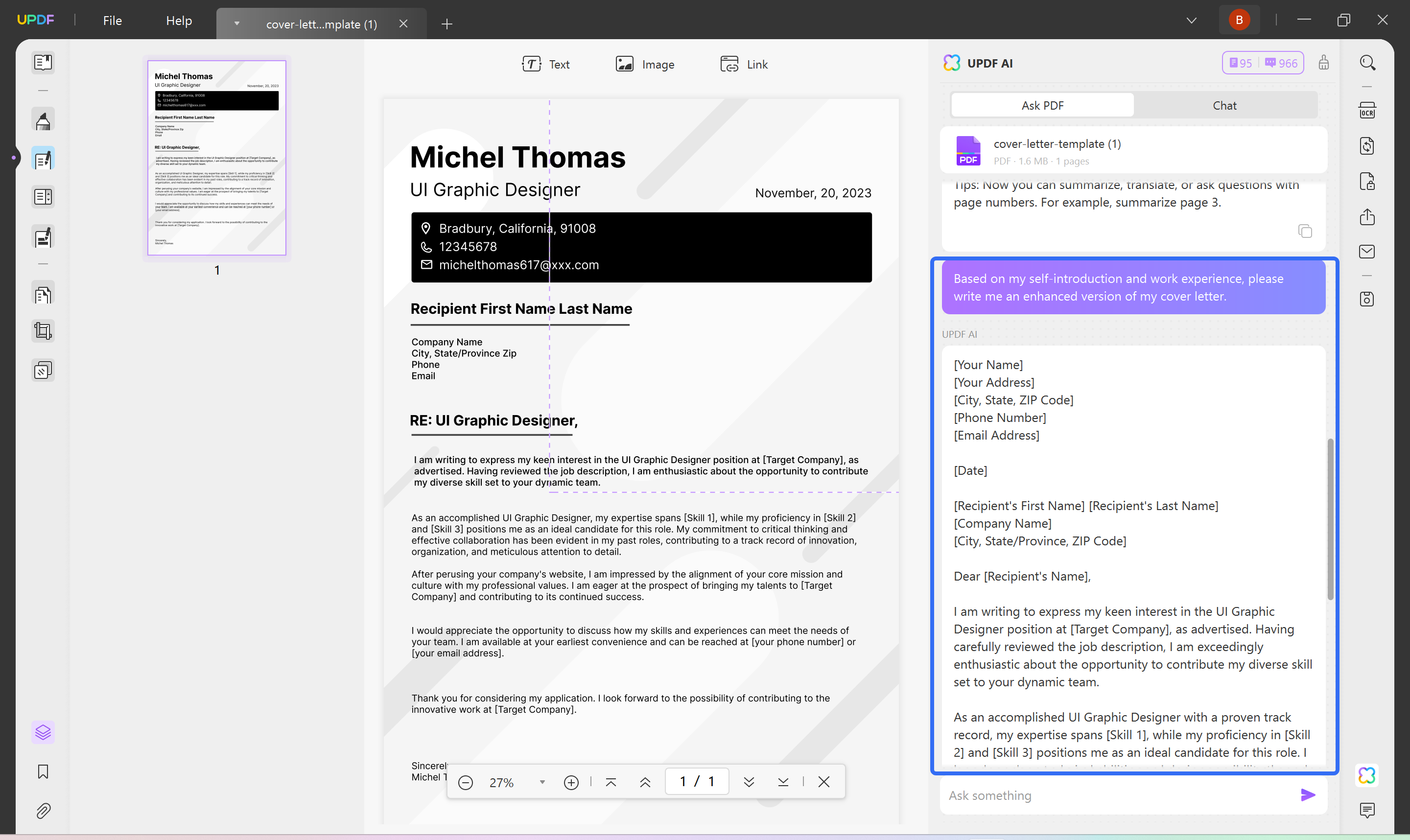 Free Cover Letter Templates for Job Application | UPDF