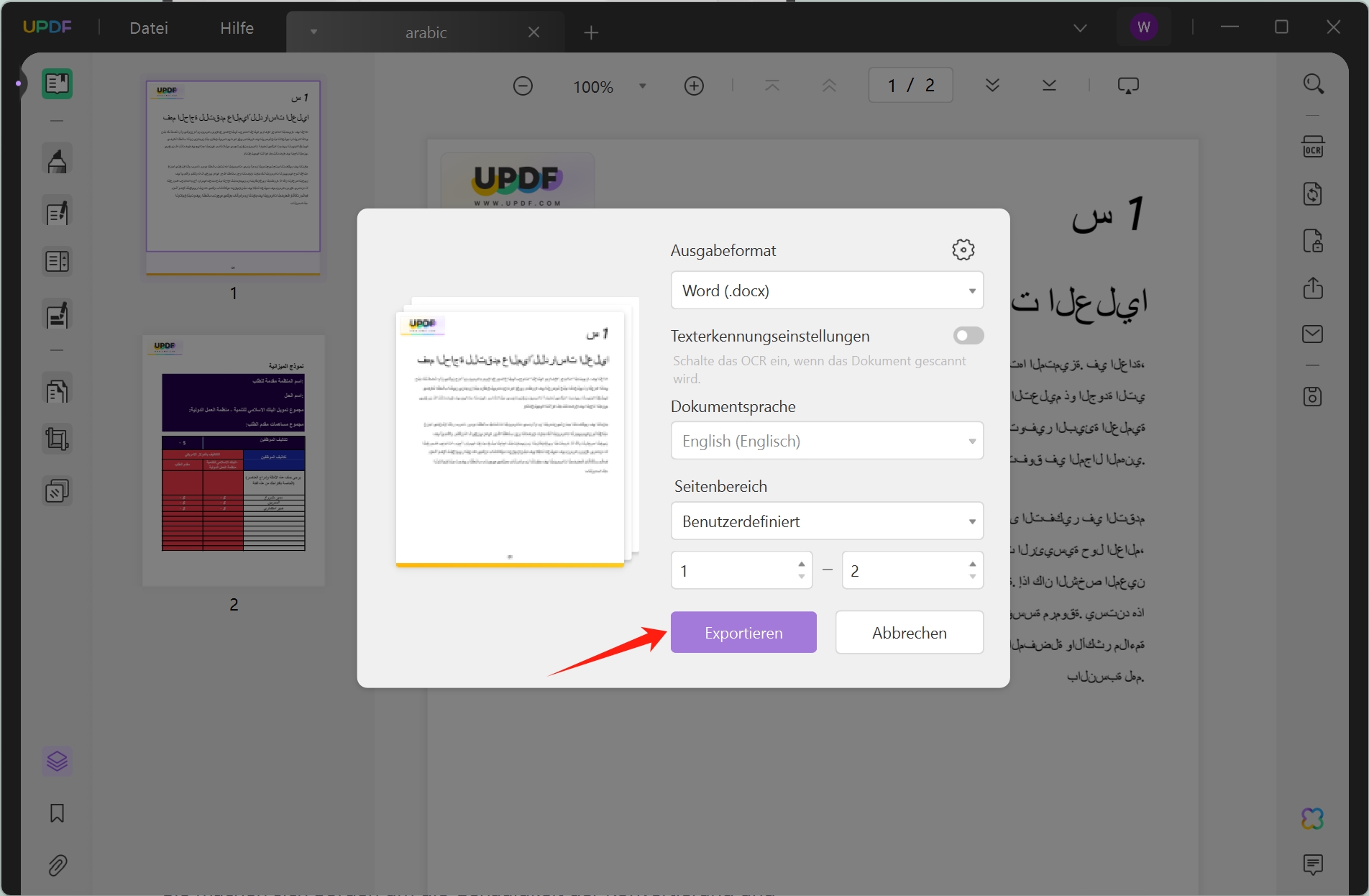 Wie Sie arabische PDF Datei in Word umwandeln | UPDF