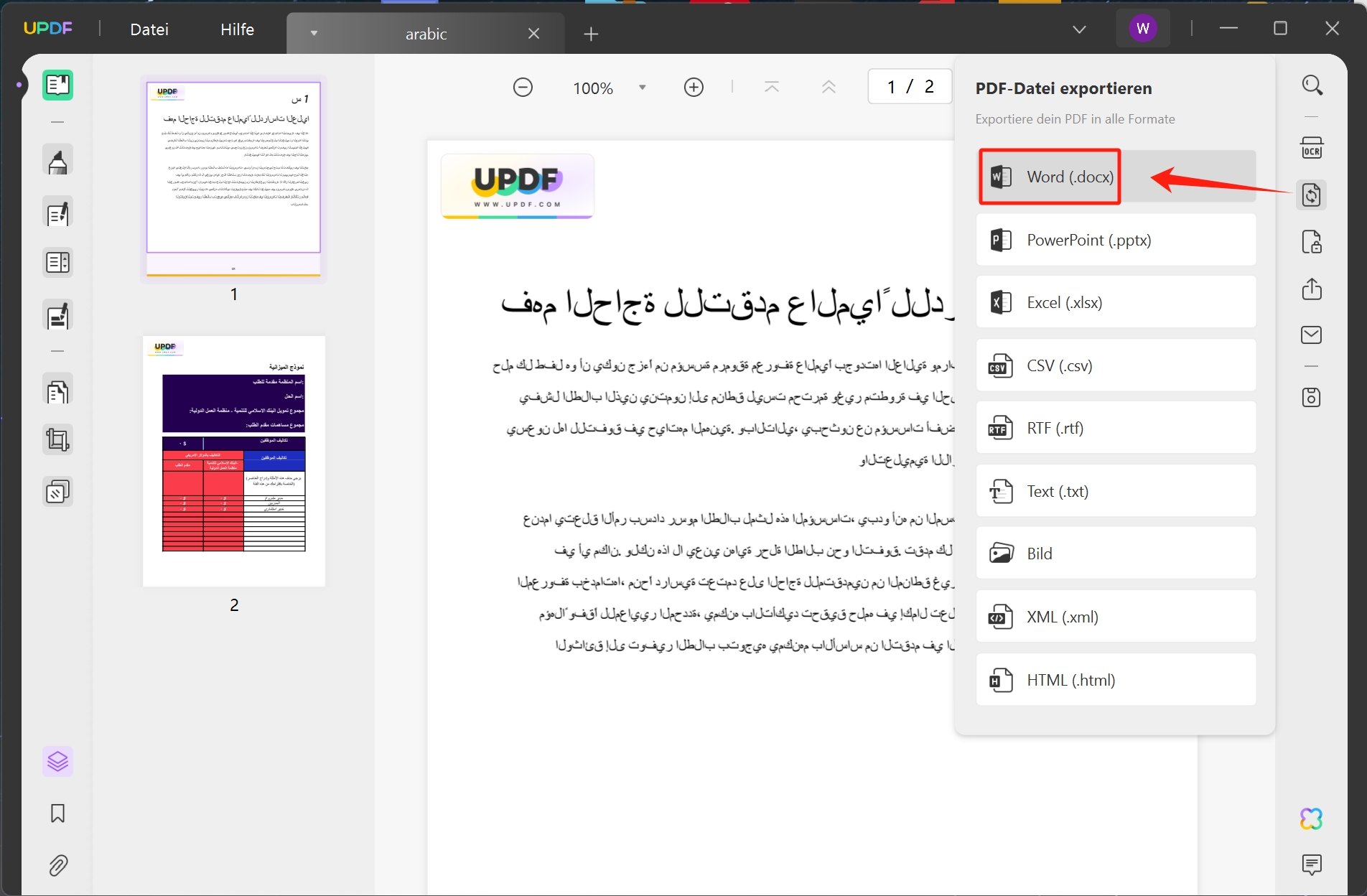 Wie Sie arabische PDF Datei in Word umwandeln | UPDF