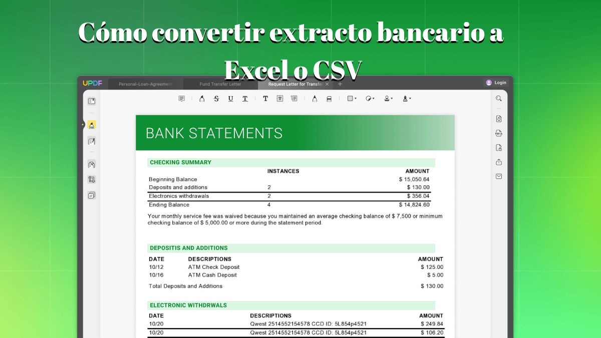 Cómo convertir extracto bancario a Excel o CSV | UPDF