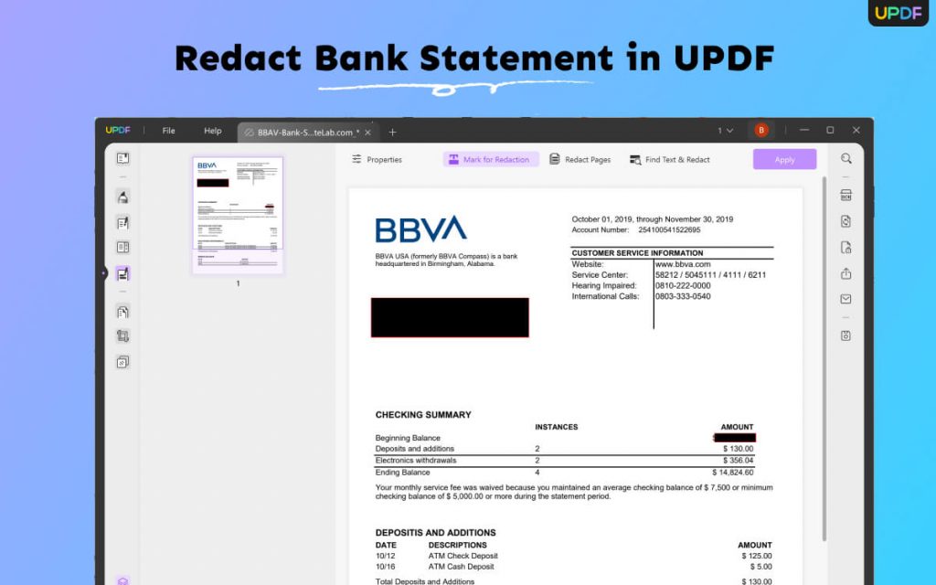 How to Permanently/Temporarily Redact Bank Statement | UPDF