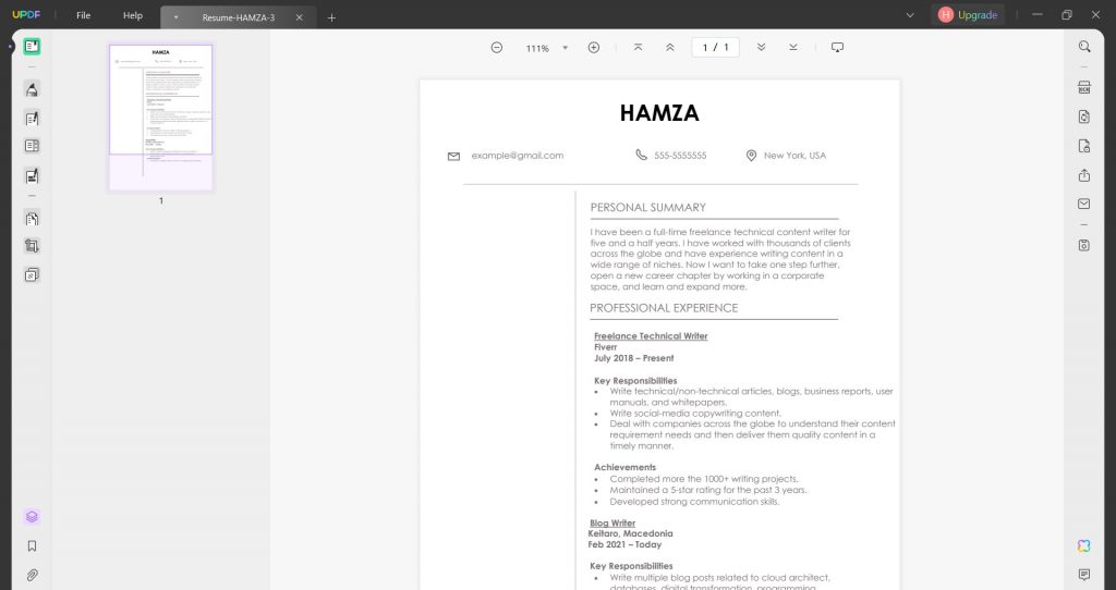 The Best Resume Generator/Editor for Blank Resume PDF | UPDF