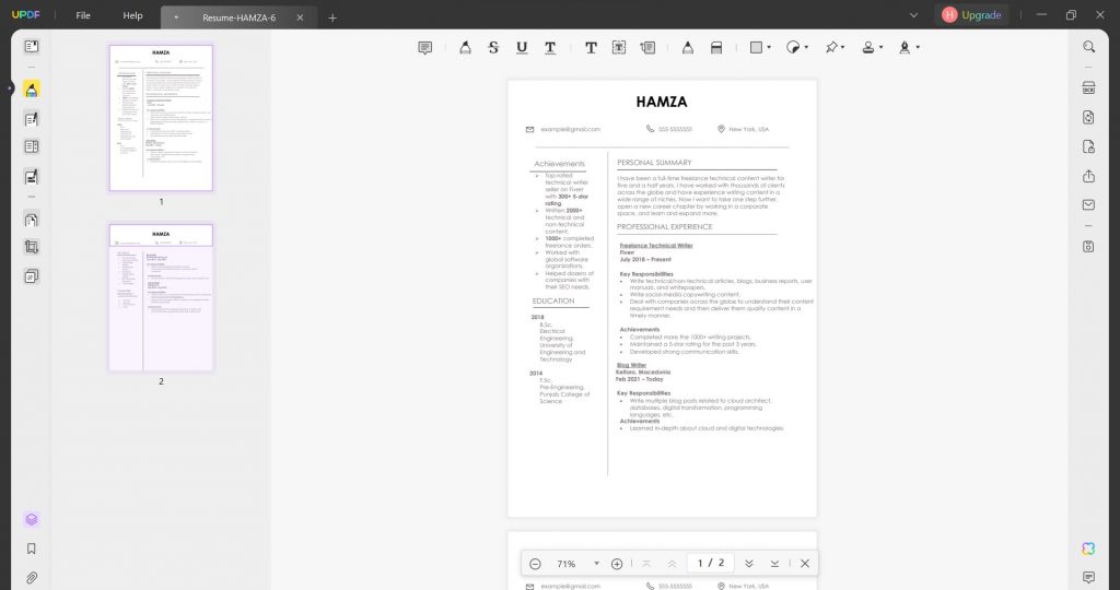 The Best Resume Generator/Editor for Blank Resume PDF | UPDF