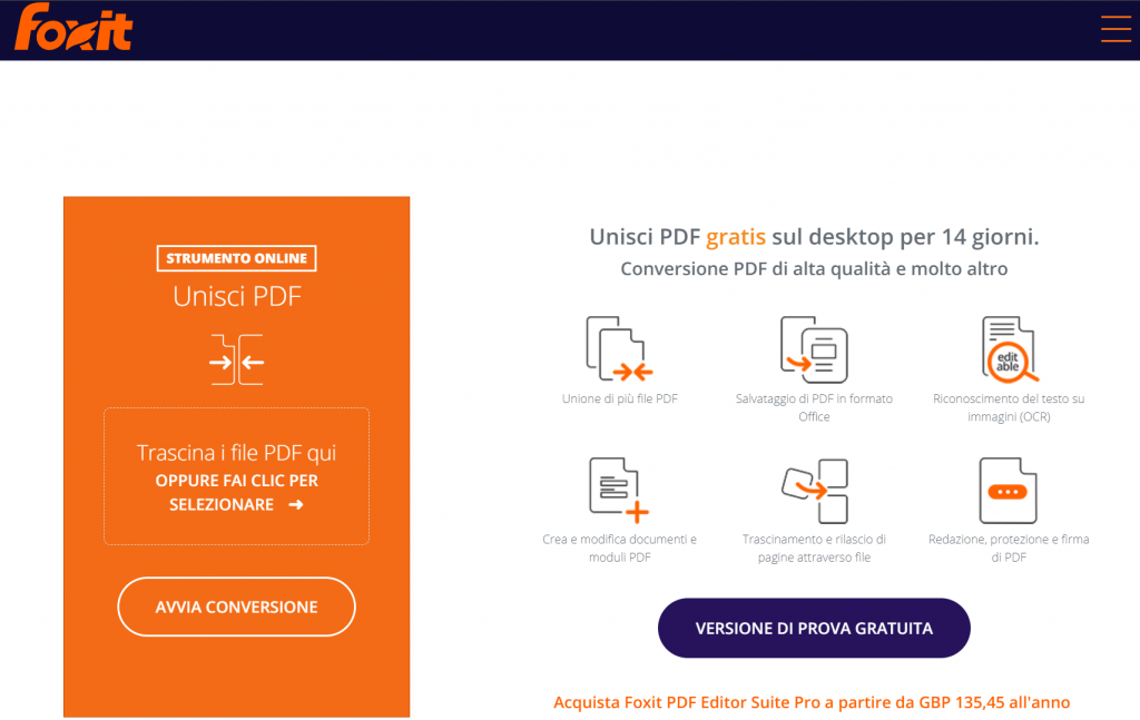 Come unire PDF con Foxit online ed offline | UPDF