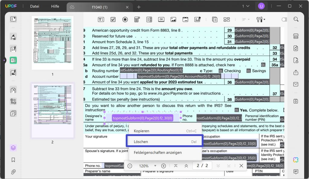 Signaturfelder und Signaturen aus dem PDF entfernen | UPDF