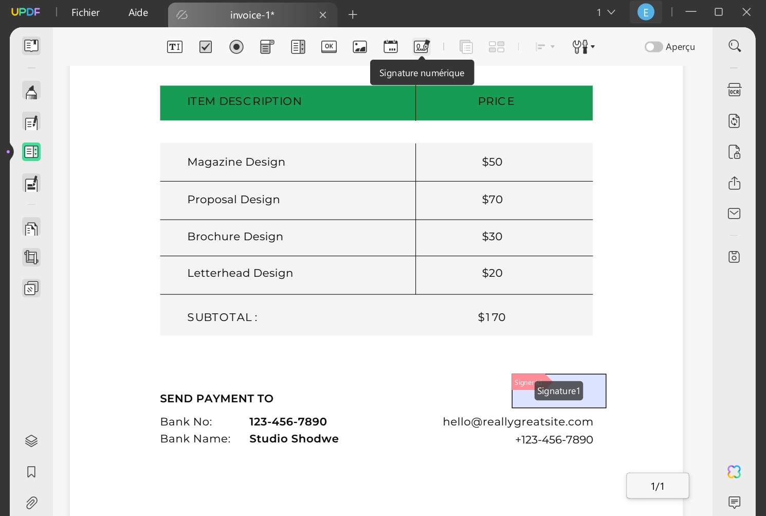 Modèle de facture PDF : Simplifier votre processus de facturation | UPDF