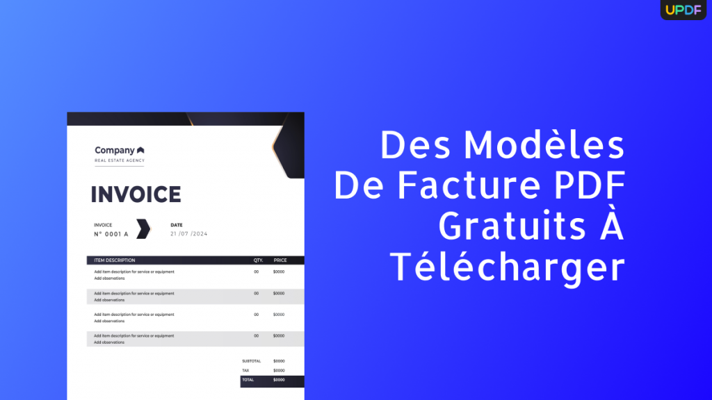 Modèle de facture PDF : Simplifier votre processus de facturation | UPDF