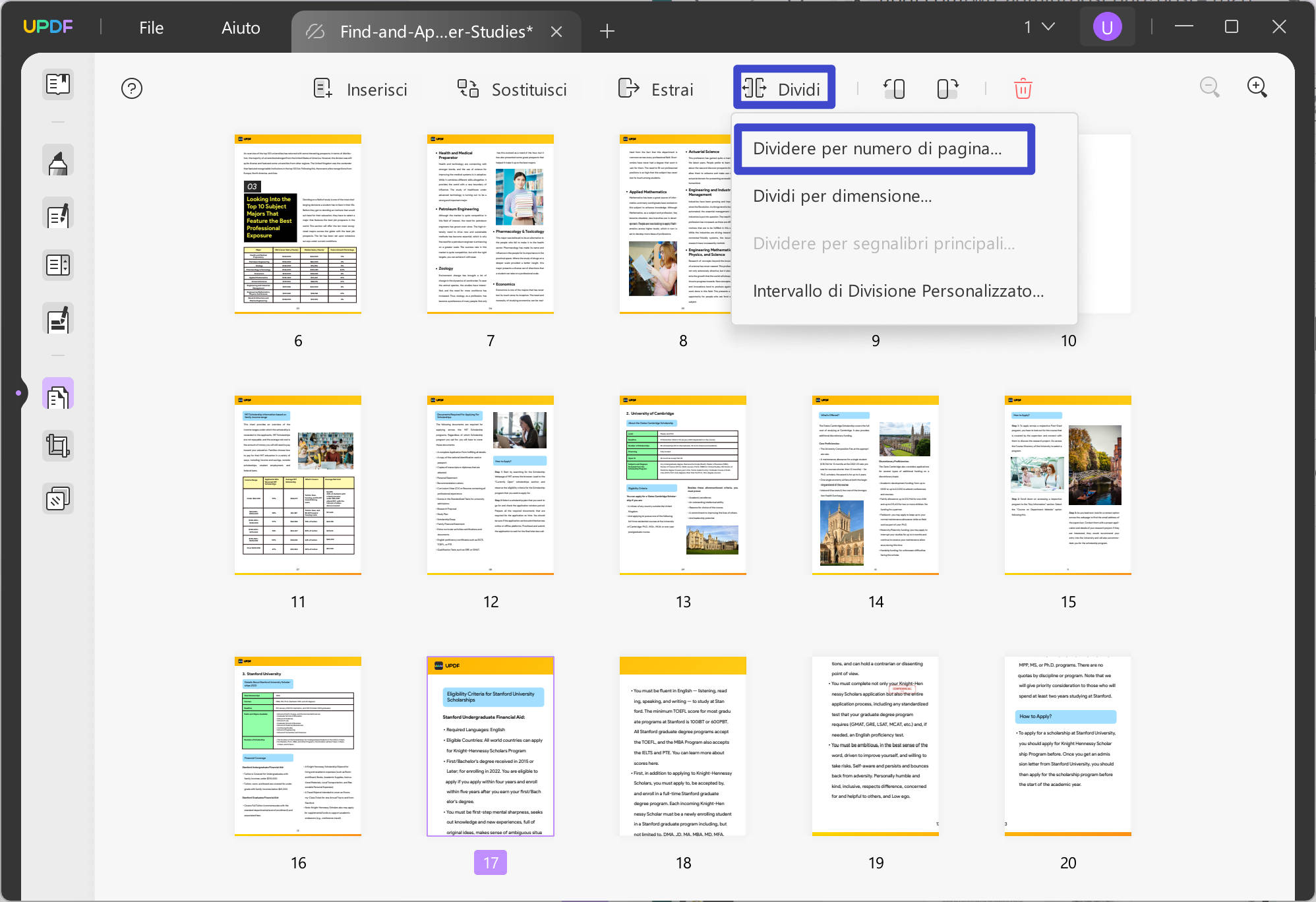 3 modi per dividere gratuitamente i PDF in base alle dimensioni - UPDF