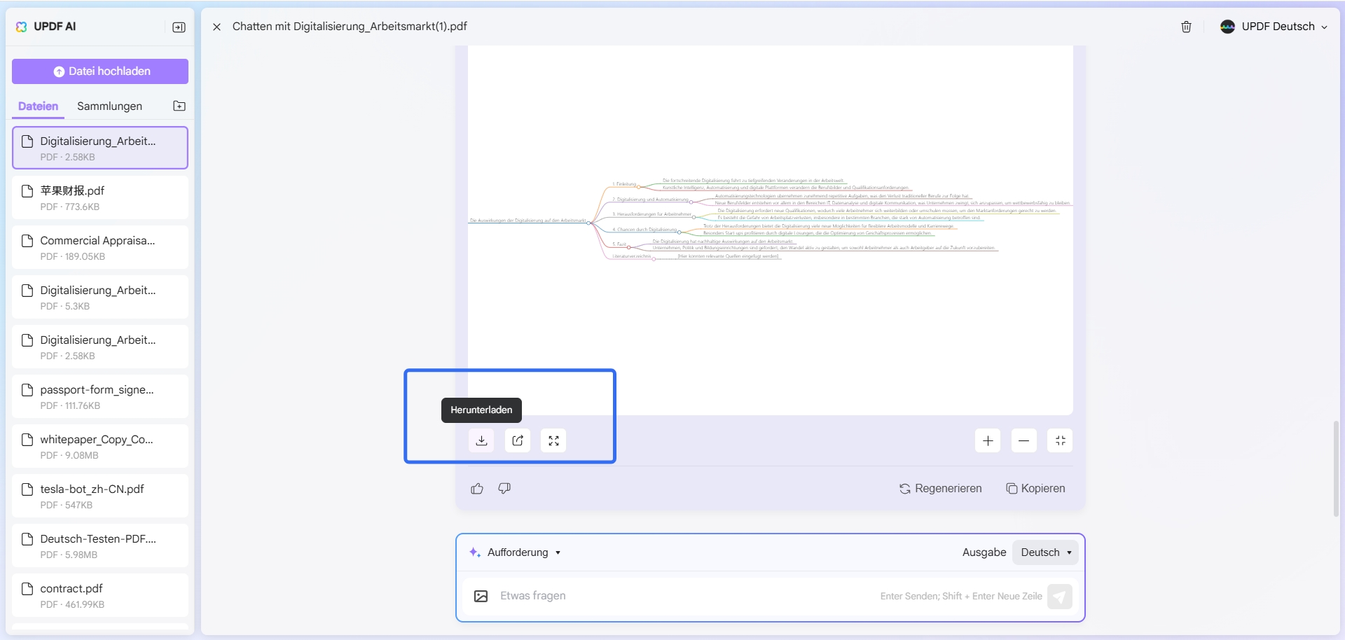PDF in Mindmap umwandeln | UPDF AI Benutzerhandbuch