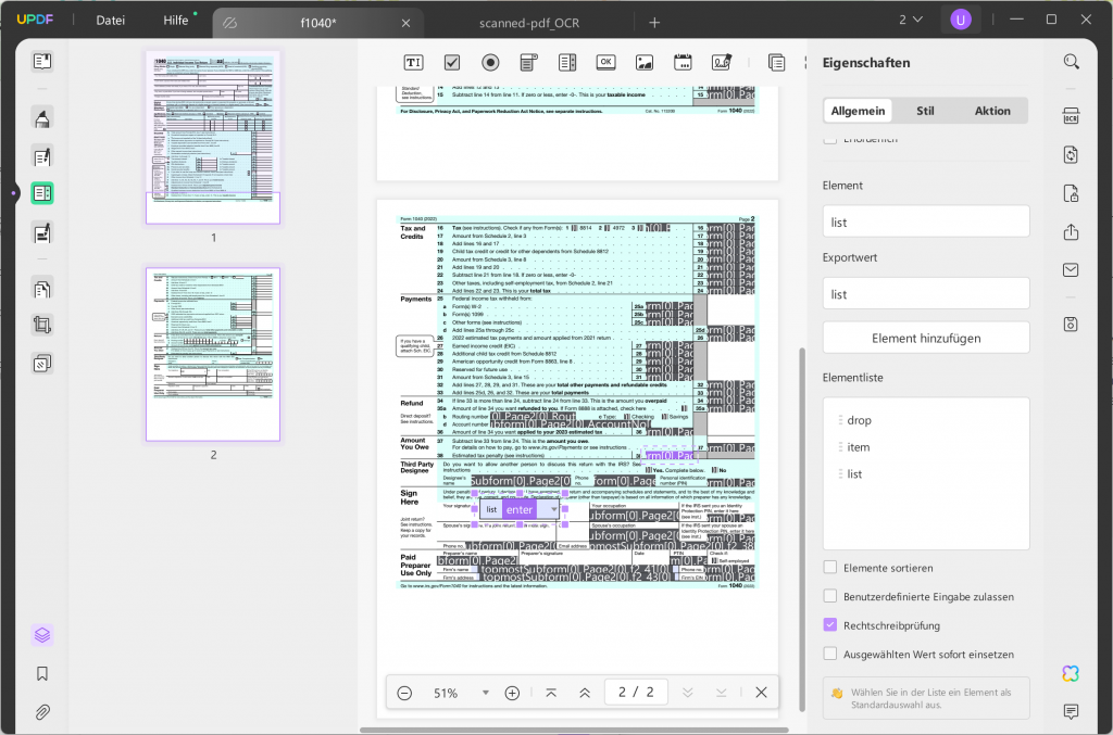 So bearbeiten Sie eine Dropdown-Liste in einem PDF | UPDF