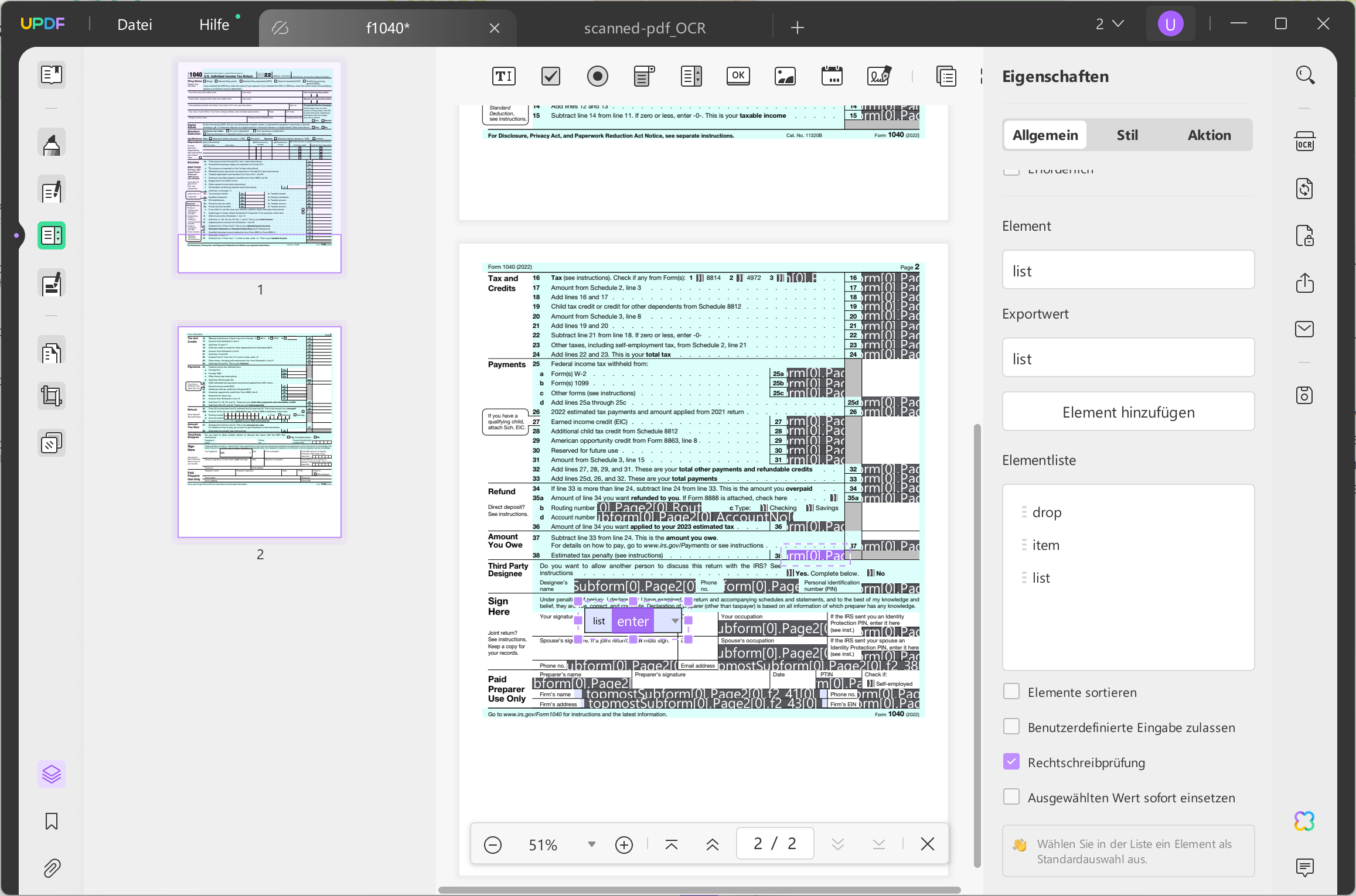 So bearbeiten Sie eine Dropdown-Liste in einem PDF | UPDF