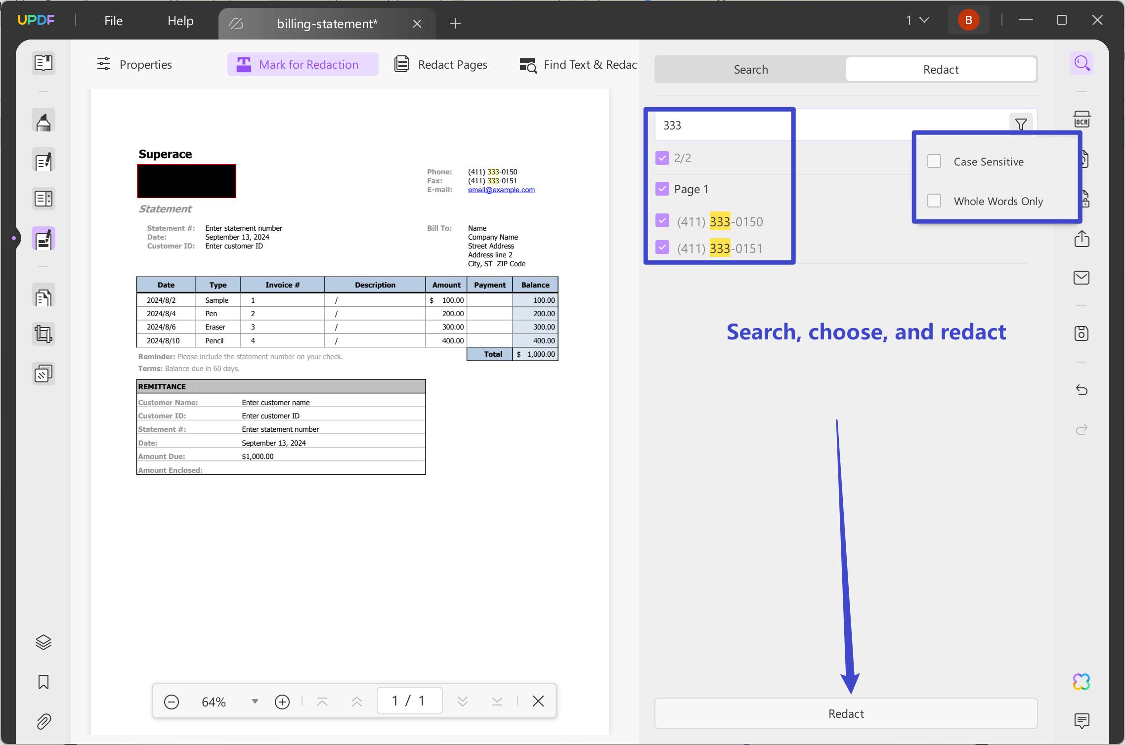 Securely Redact Your Billing Statement with Ease - UPDF