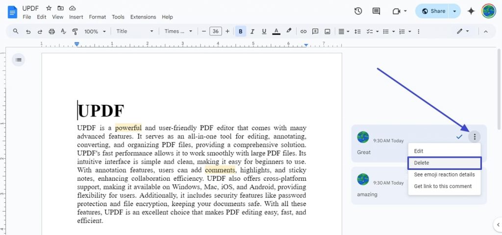 Understanding How to Add a Comment In Google Docs - UPDF