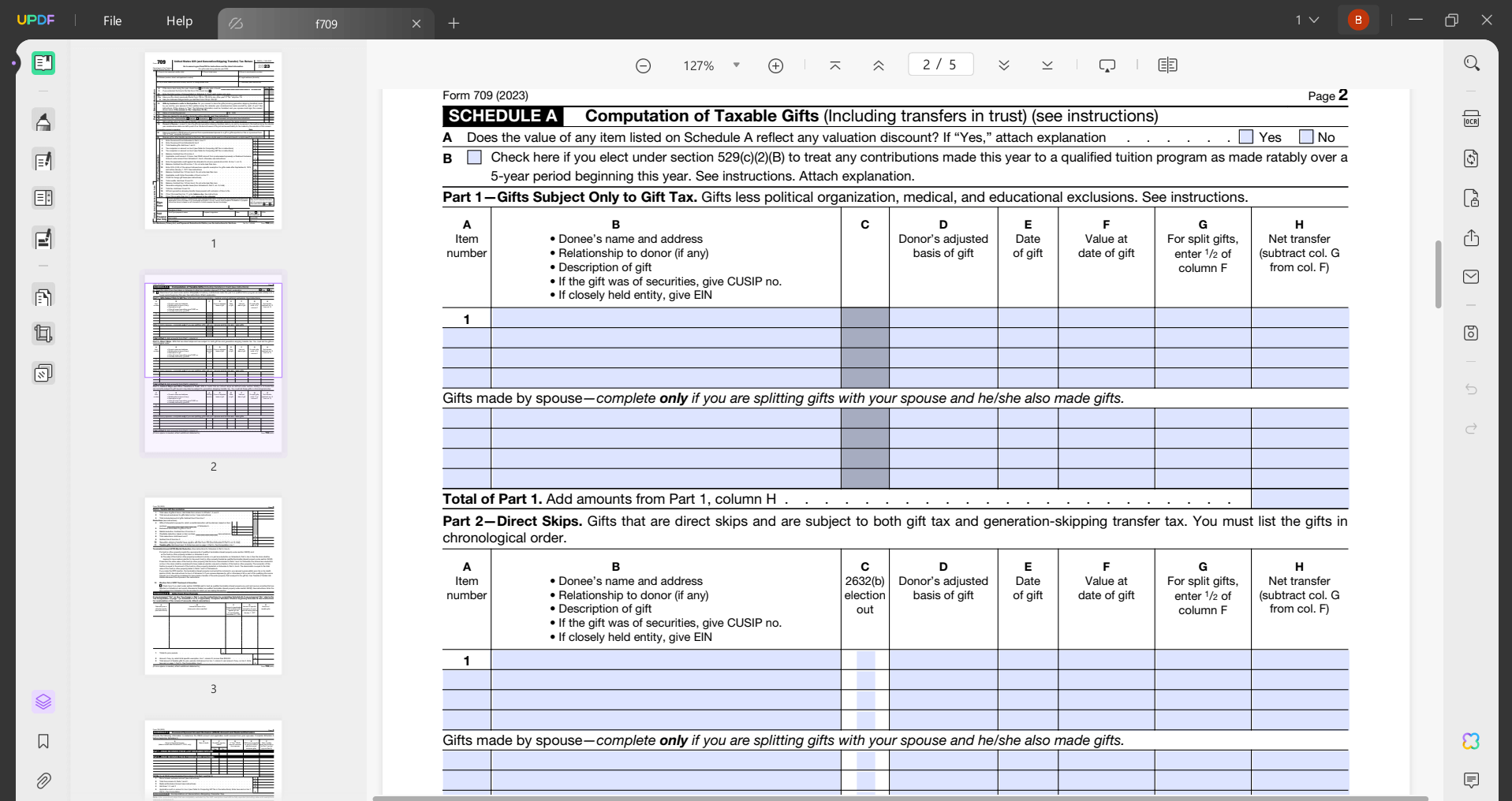 Example of Form 709 Filled Out - UPDF