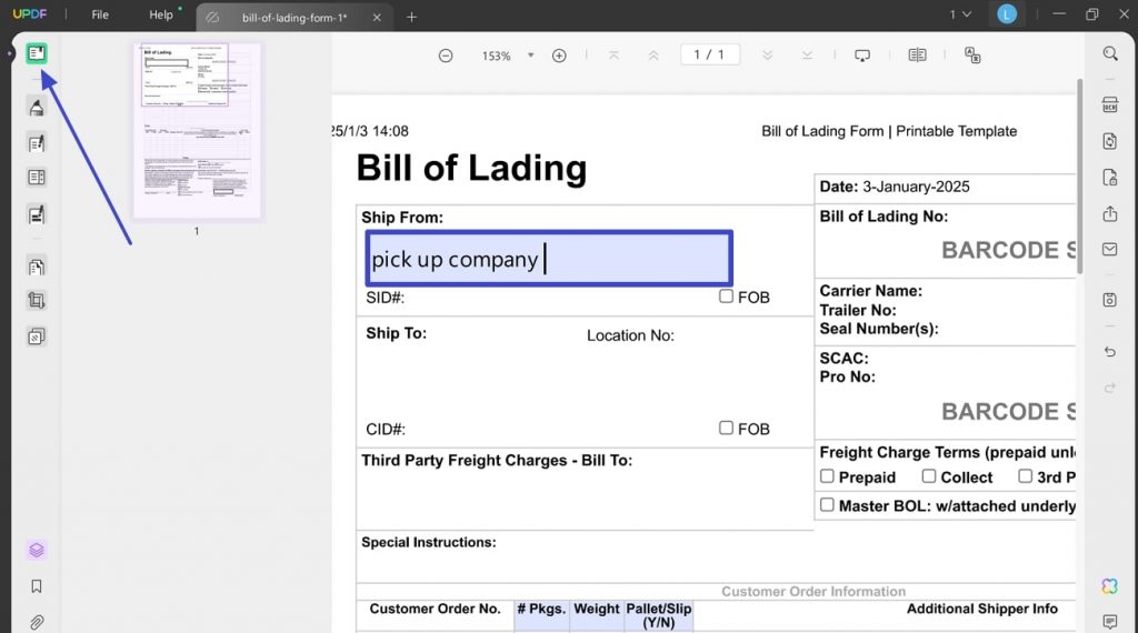 Create & Fill Bill of Lading Form (with Templates) - UPDF